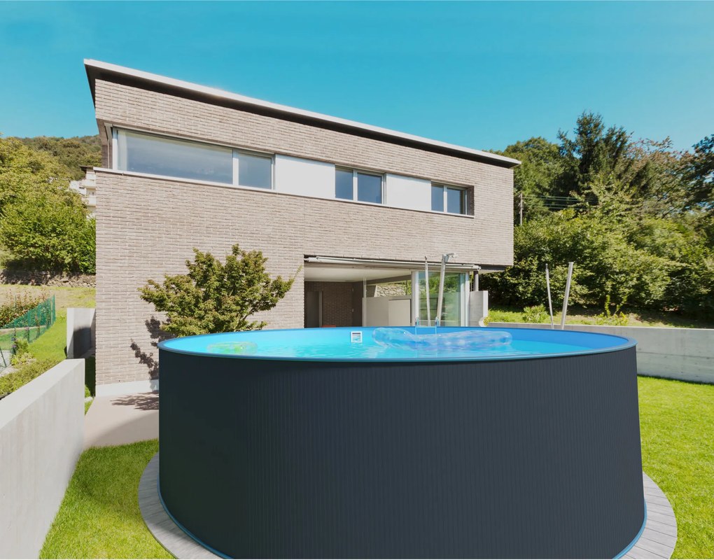 Planet Pool Polozapuštěný bazén s ocelovou stěnou Azurotico Antracit/Blue 4,5 x 1,2 m 48189