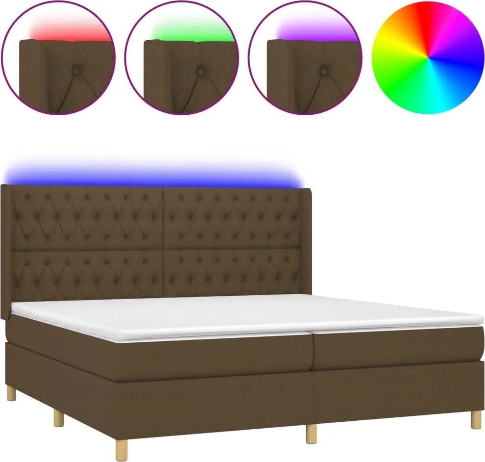 Box spring postel s matrací a LED tmavě hnědá 200x200 cm textil 3139144