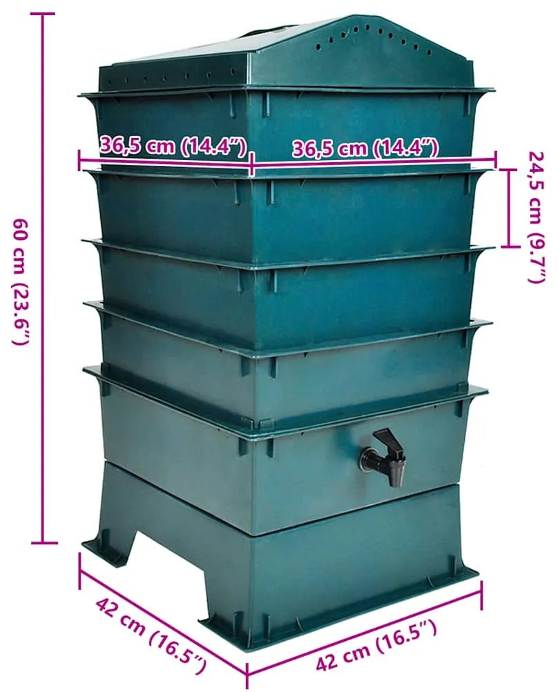 vidaXL Marketos Kompostér na červy 4 zásobníky 42 x 42 x 60 cm
