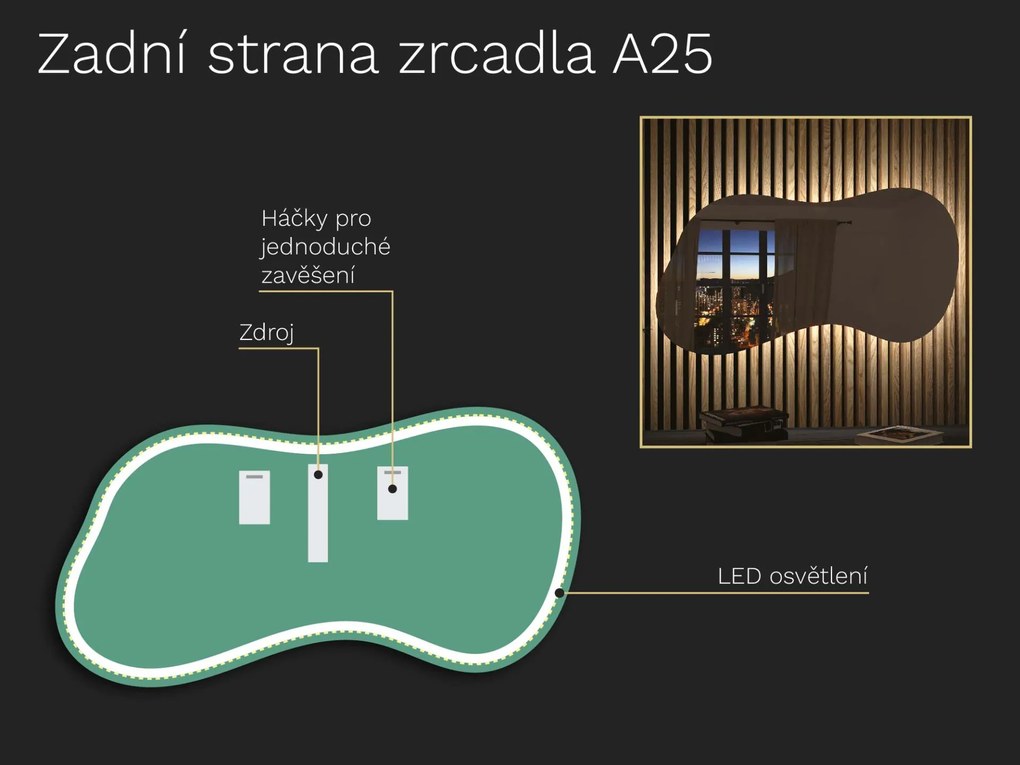 Organické LED zrcadlo s osvětlením A25 60x32