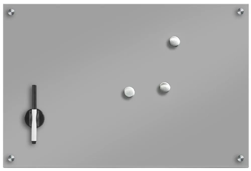 Skleněná magnetická tabule, šedá barva + 3 magnety, 60x40 cm, ZELLER