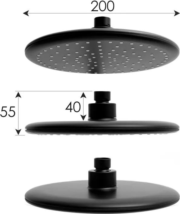 Erga Enza, sprchová souprava s termostatickou baterií a dešťovou hlavicí 20cm, černá matná, ERG-YKA-BP.ENZA20-BLK