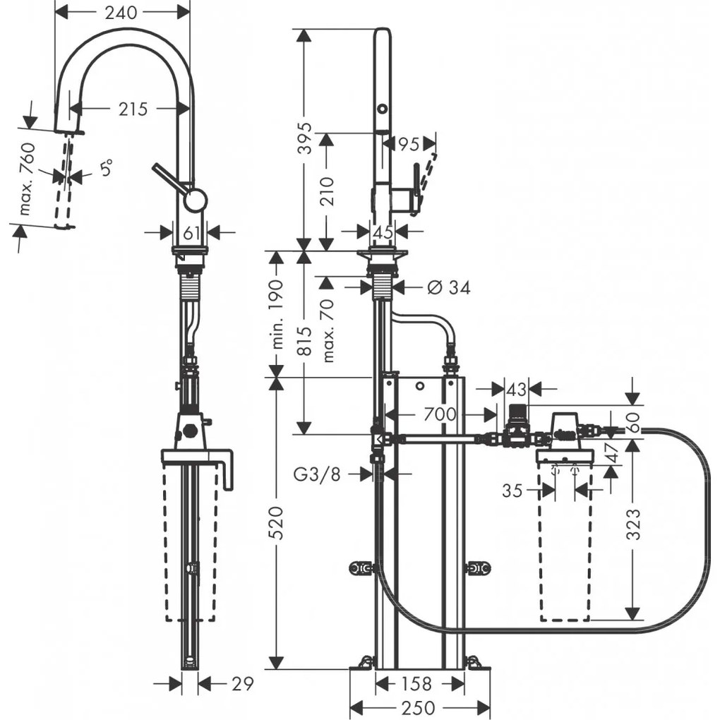 Hansgrohe Aqittura M91 - FilterSystem 210, vytahovací výtok, 1jet, sBox, chrom 76826000