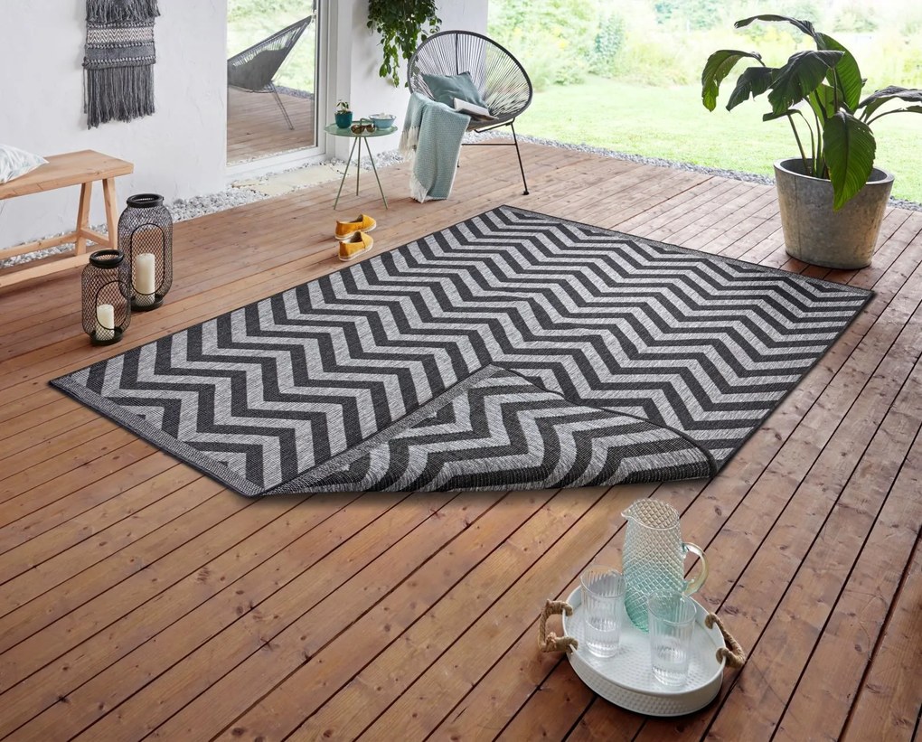 NORTHRUGS - Hanse Home koberce Kusový koberec Twin Supreme 105472 Palma Night Silver – na ven i na doma - 80x250 cm