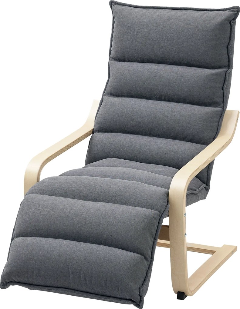 HOMCOM tmavě šedé dřevěné relaxační křeslo s sametovým potahem, nastavitelná opěrka na nohy, moderní design pro obývací pokoj a lounge | Aosom