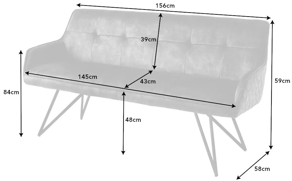 Designová lavice Natasha 156 cm tmavě šedý samet
