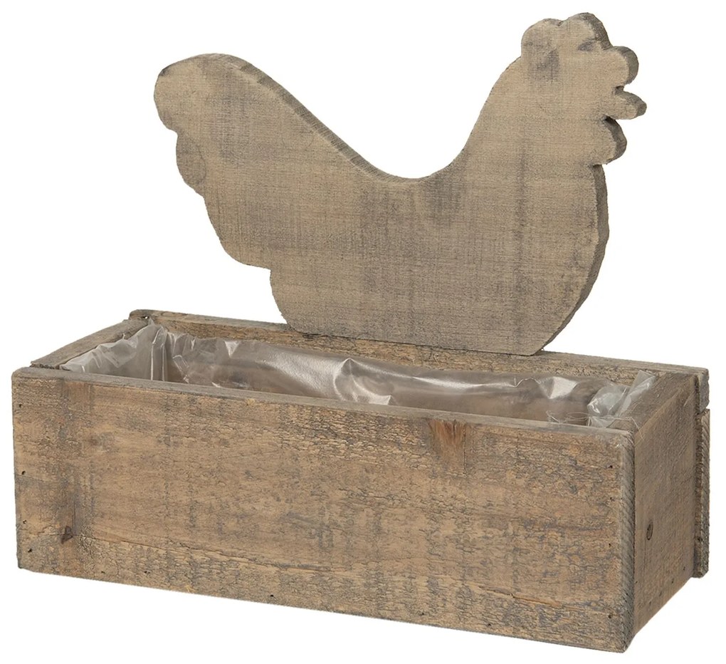Dřevěný truhlík se slepičkou a patinou Eves - 30*13*24 cm