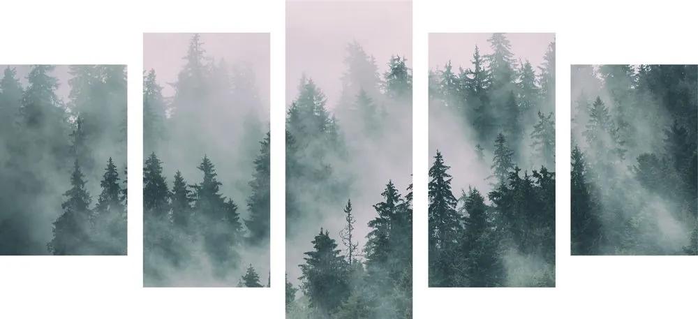 5-dílný obraz hory v mlze - 200x100 cm