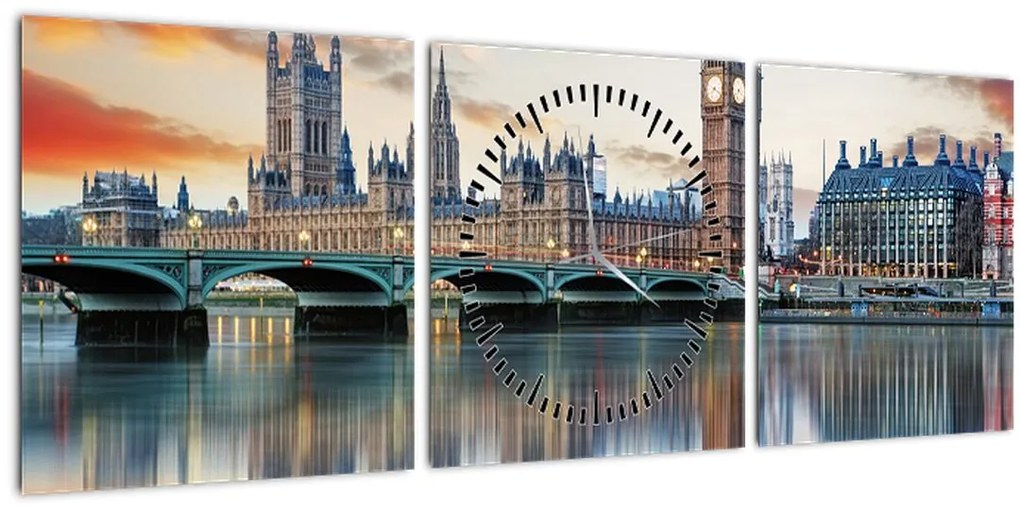 Obraz - Londýnské Houses of Parliament (s hodinami) (90x30 cm)