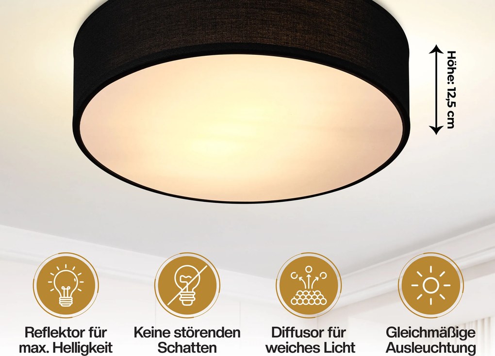 Stropní svítidlo černý textil Ø30cm