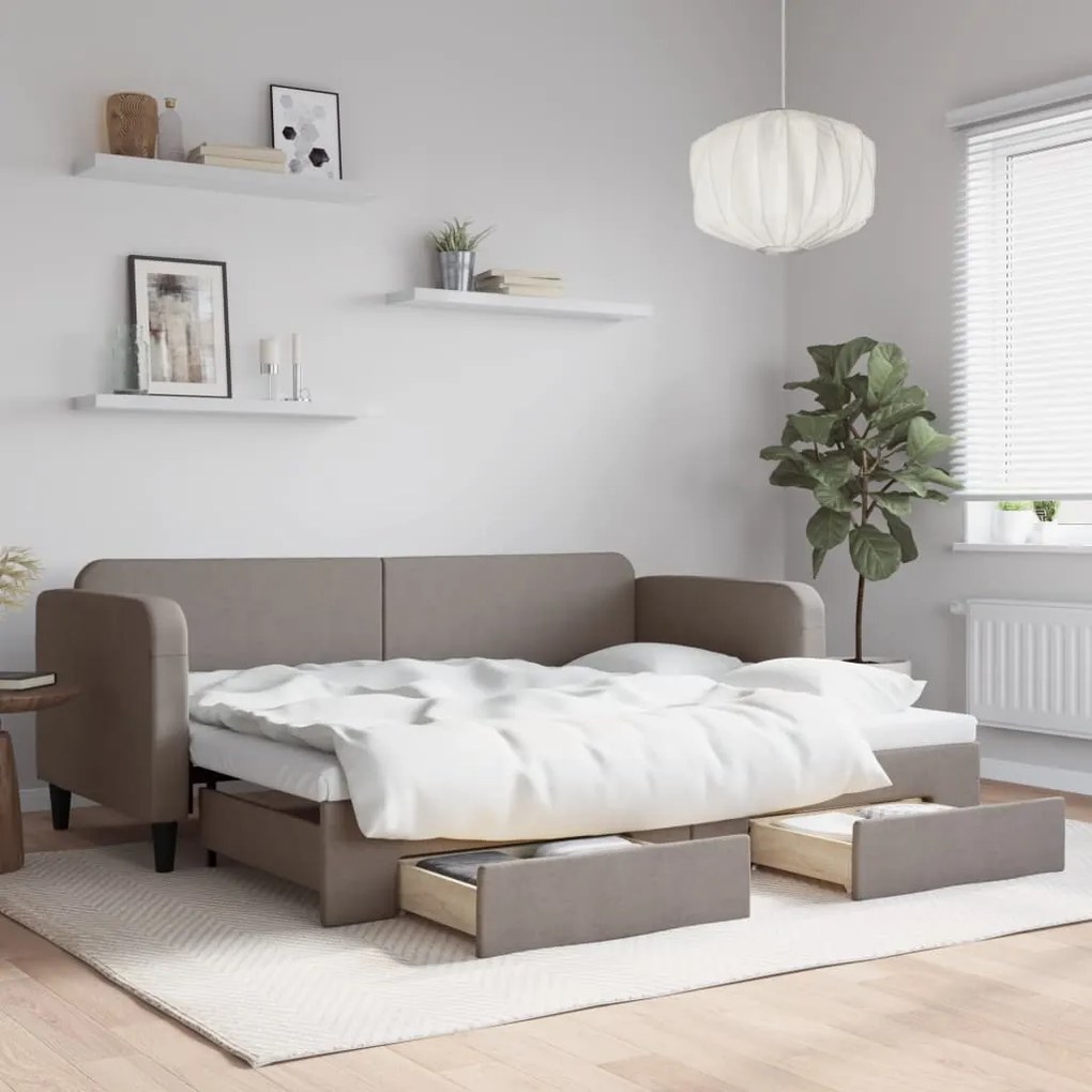 Válenda s přistýlkou a zásuvkami taupe 80 x 200 cm textil 3196850
