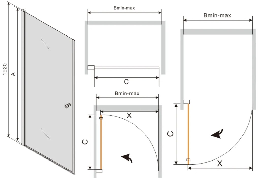 Mexen PRETORIA sprchové dveře ke sprchovému koutu 100 cm, 852-100-000-01-00