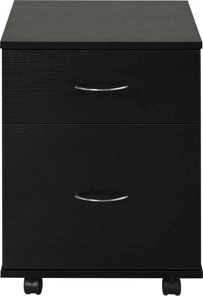 HOMCOM Dřevěný mobilní archivar s kolečky a 2 šuplíky, kancelářský a domácí filing kabinet 41x39x58cm Černý