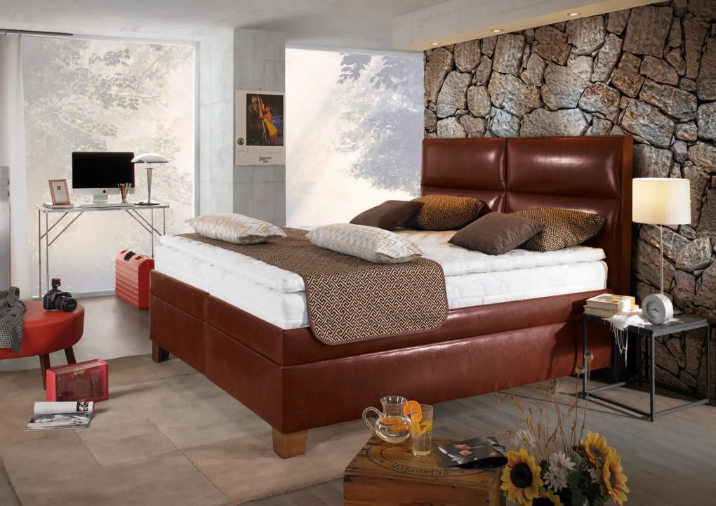 ND Luigi Boxspring 180x200cm červenohnědá ekokůže