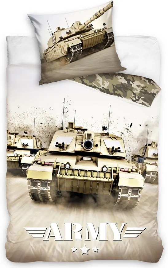 Tiptrade Bavlněné povlečení Tank Army, 140 x 200 cm, 70 x 90 cm