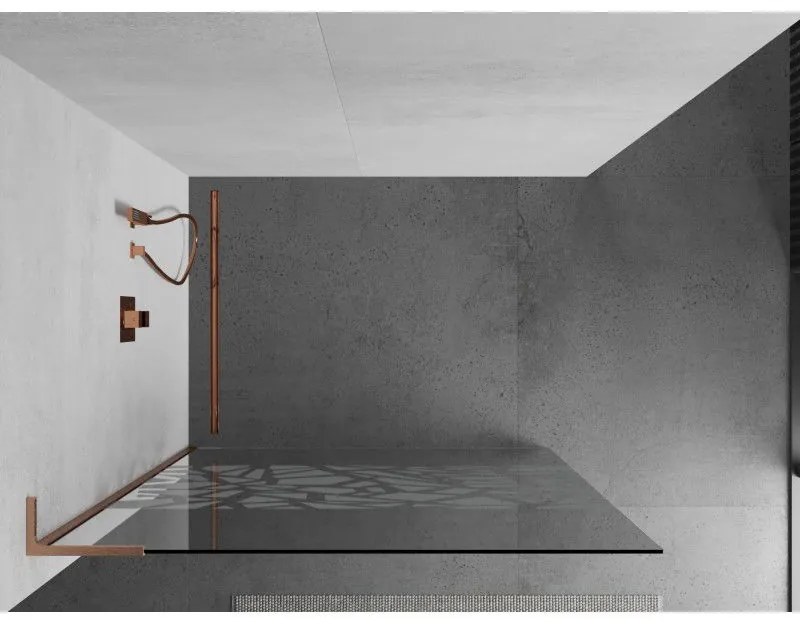 Mexen Kioto L, sprchová zástěna Walk-In 120 x 200 cm, 8mm čiré sklo bílý vzor, ​​měděný matný profil, 800-120-103-65-85