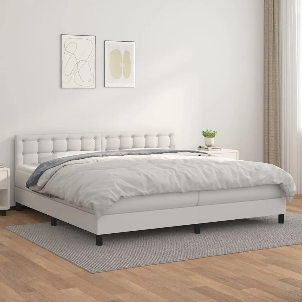 Box spring postel s matrací bílá 200x200 cm umělá kůže
