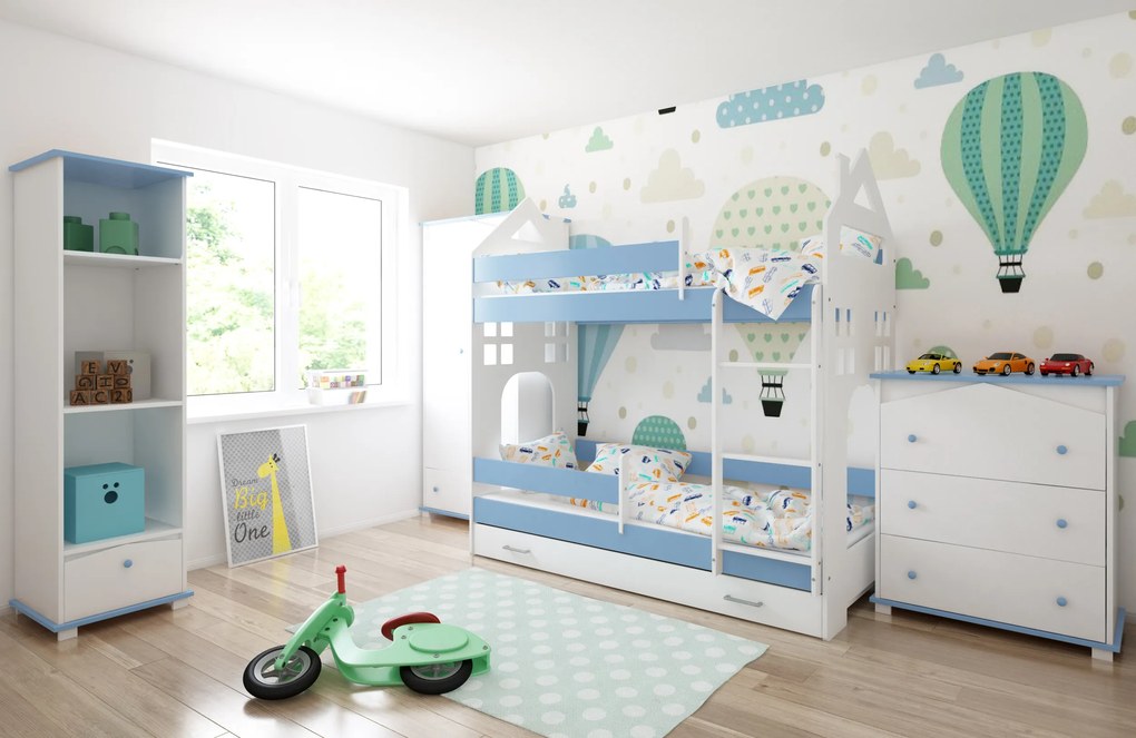 BabyBeds Dětská patrová postel DOMEK II 180x80 Barevné provedení: Olše, Úložný prostor: Ano, s úložným prostorem