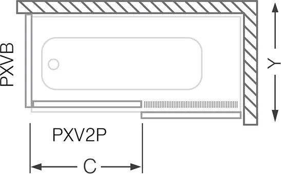 Roth PXV2P/1700 vanová zástěna s posuvnými dveřmi 170 x 150 cm 451-170000L-00-02 pravá brillant / transparent