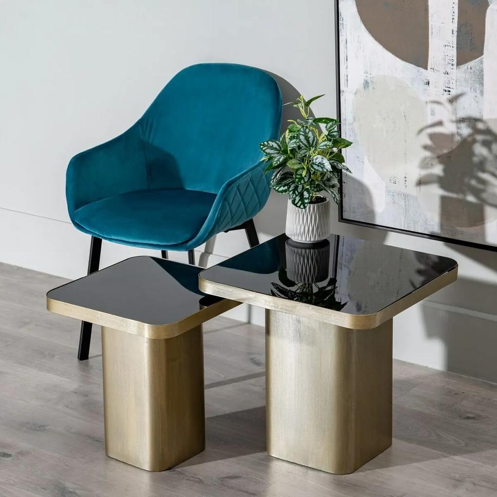 BigBuy Home Postranní stolek Sklo v barvě černého zlata 50,5 x 50,5 x 51 cm