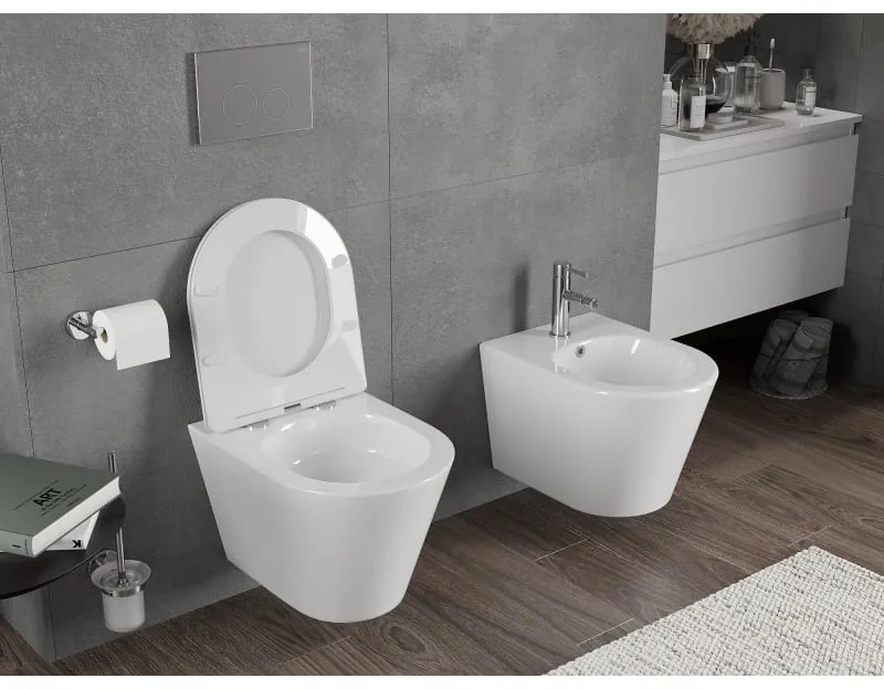 Mexen Rico, závěsná WC mísa 490x360x370 mm, Rimless Tornádo, bílá lesklá, 3372XX00T