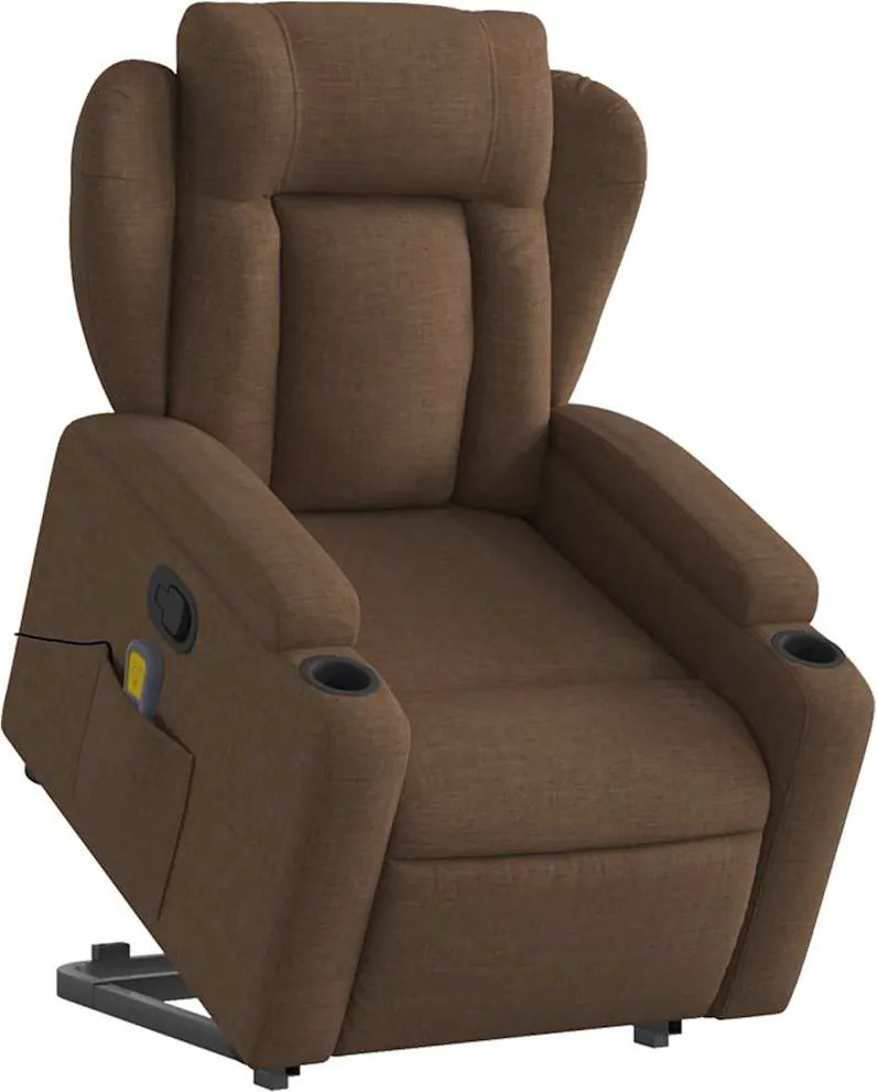 Zvedací masážní polohovací křeslo hnědé textil 3204498