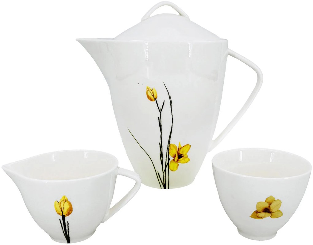 by inspire čajová porcelánová souprava spring - konvice 1600 ml, mléčenka 150 ml, cukřenka 150 ml