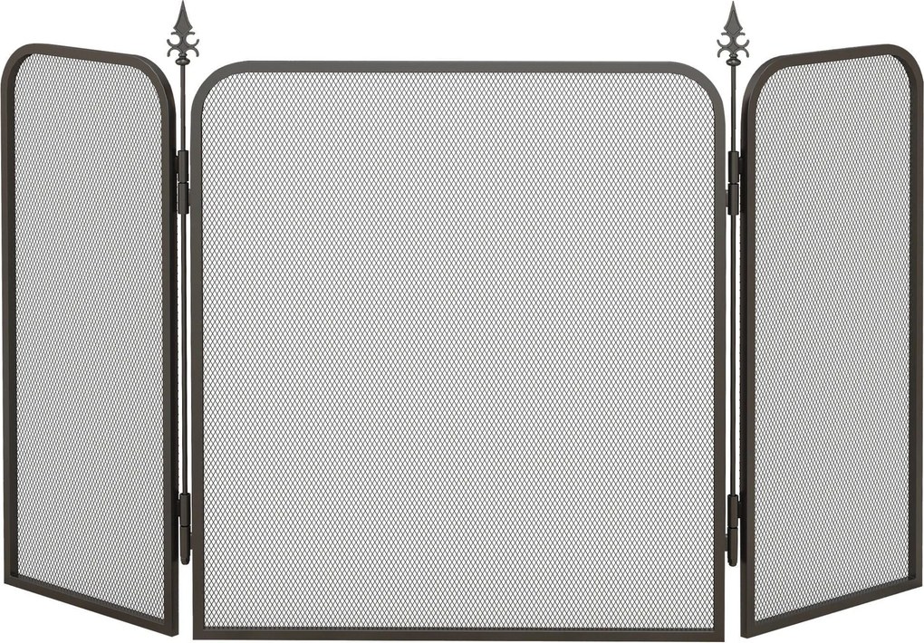 HOMCOM Ochrana krbu, skládací ochranná clona se 3 panely, ochranný štít proti jiskrám pro obývací pokoj, ložnici, kov, 96 x 56 cm, černá | Aosom