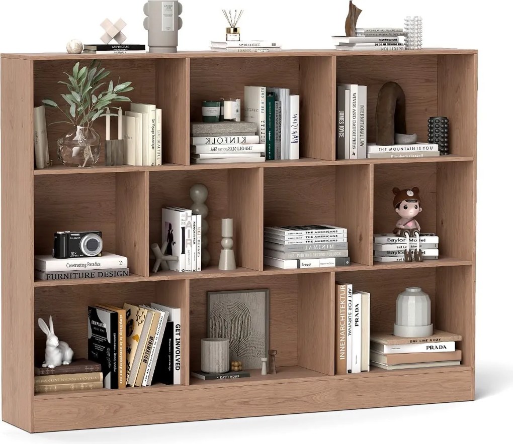 Costway Knihovna s 10 přihrádkami stojící police s 3 úrovněmi krychlová police
