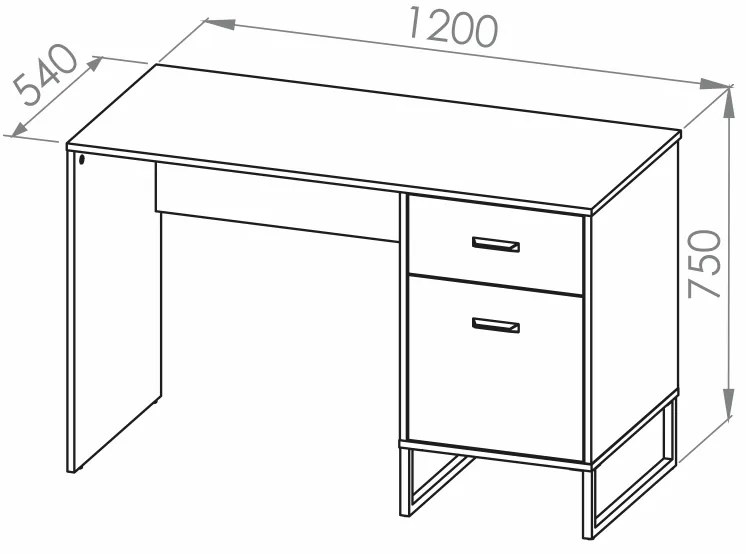 ML FURNITURE Psací stůl - COLT 07, zlatý dub/matná černá/prémiová ocel