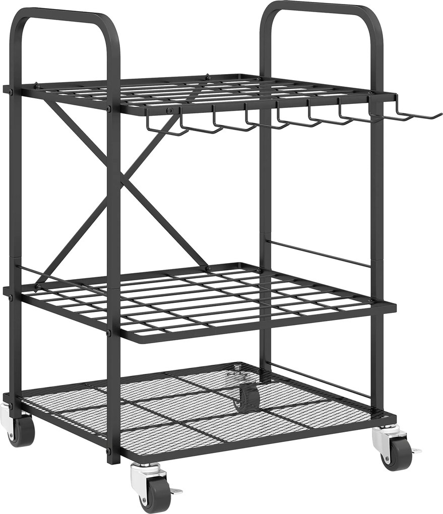 Organizér na zahradní nářadí Outsunny s 9 háčky, držák na 40 nástrojů, kovový regál na kolečkách do garáže pro nůžky, lopaty, hrábě, černý | Aosom