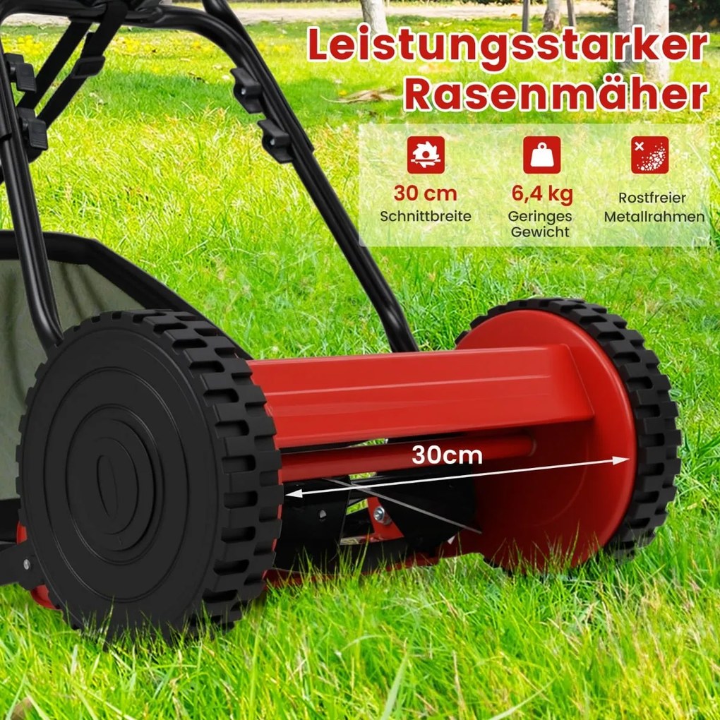 Costway Vřetenová sekačka, pojízdná sekačka na trávu se záběrem 30 cm, sběrný