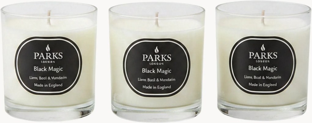 Sada ručně vyrobených vonných svíček Black Magic (limetka, bazalka a mandarinka), 3 díly