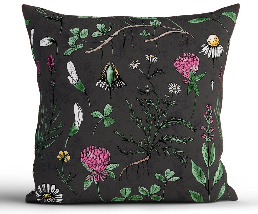 MK Lůžkoviny Bavlněný povlak na polštář Renforcé 40 x 40 cm - Herbář černý