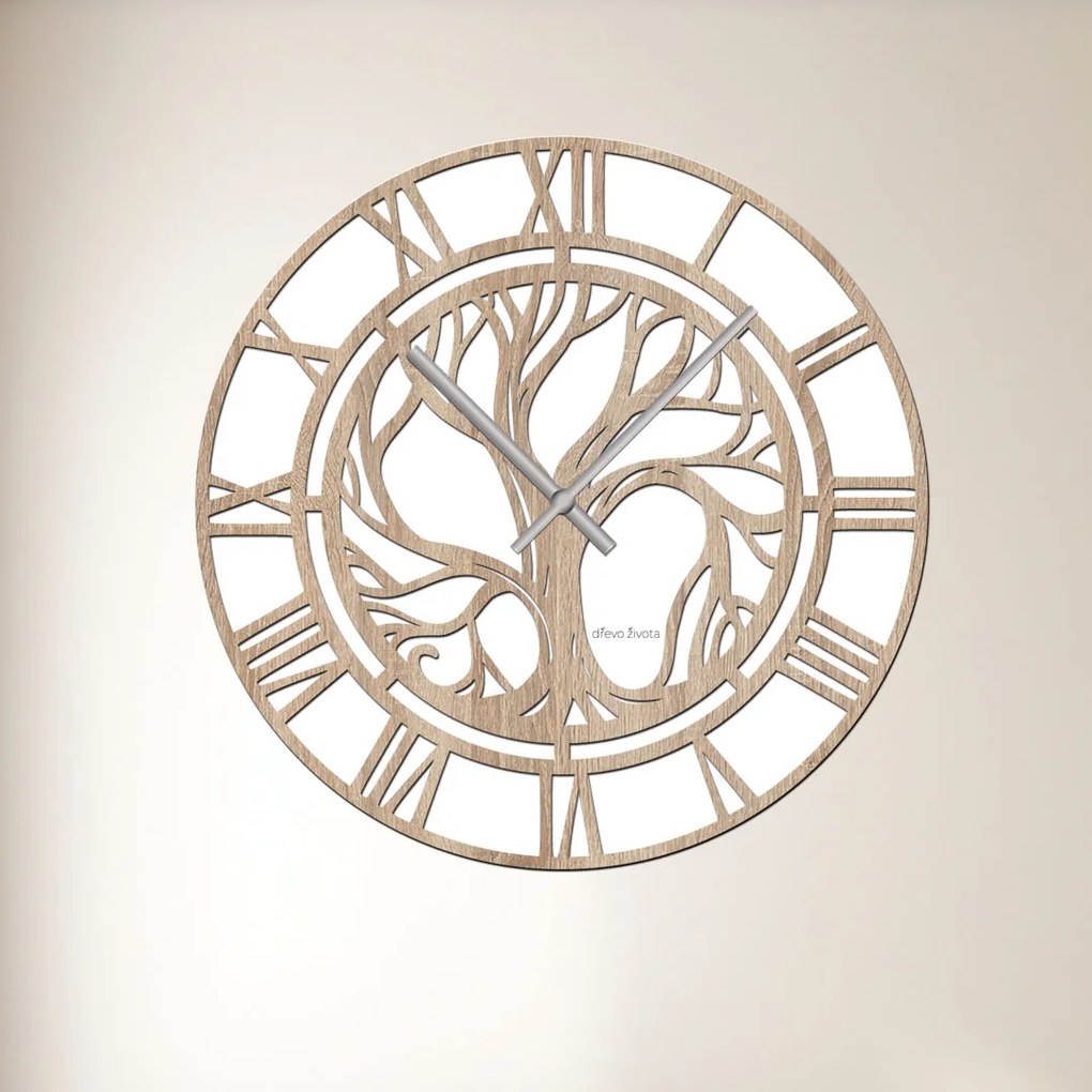 dřevo života Nástěnné hodiny STROM ČASU Zvolte barvu dekoru: Dub zlatý-Wenge, Zvolte velikost hodin (cm): 50x50, Barva ručiček: Černé