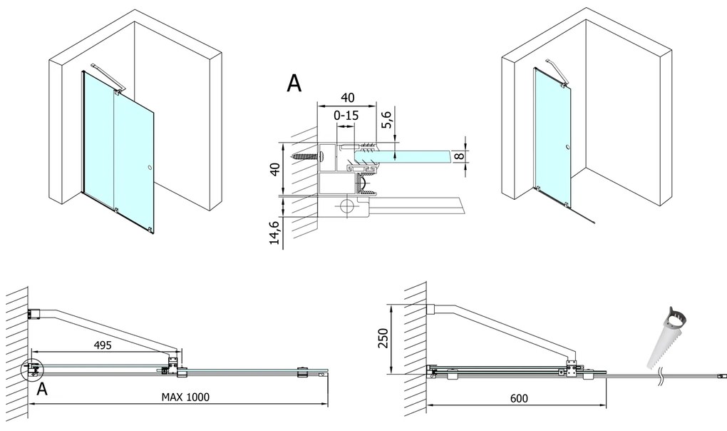 Polysan MODULAR SHOWER zástěna s pojezdy 1000 mm, černá MS5-100B