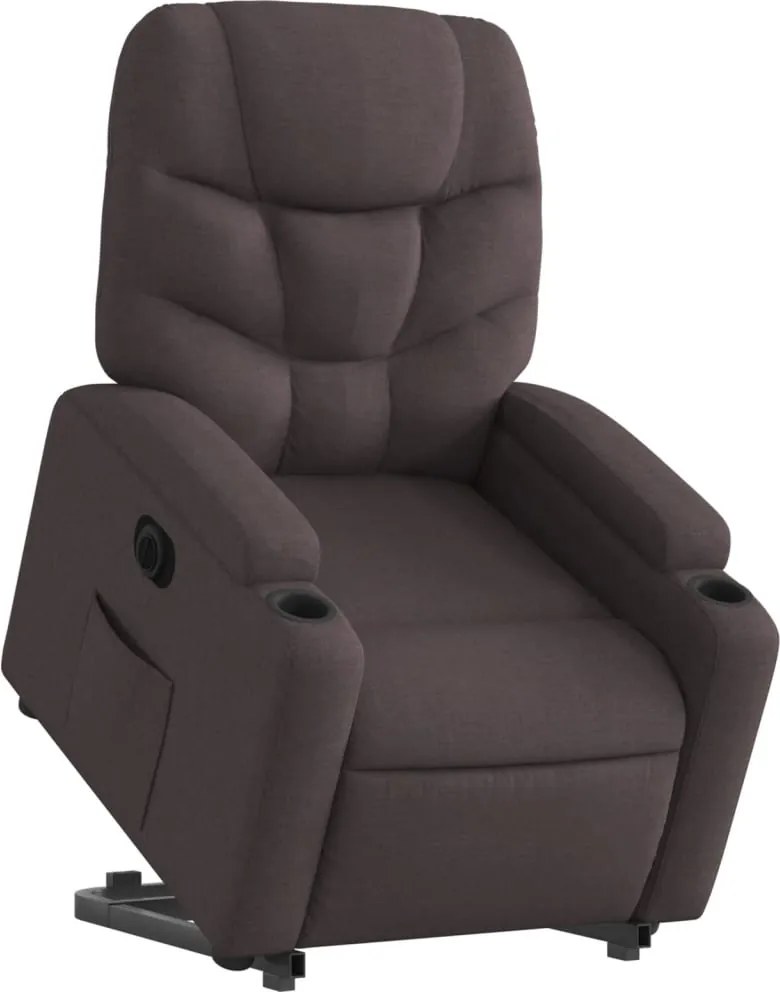 Elektrické zvedací polohovací křeslo tmavě hnědé textil 3204625