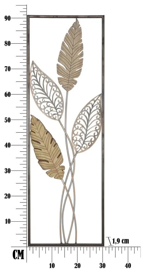 Nástěnná dekorace ve zlaté barvě Mauro Ferretti Foglie, 30,5 x 91 cm