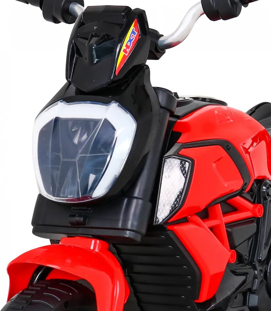 Ramiz Motorka Fast Tourist na baterie pro děti červená + audio + světla + ekokůže