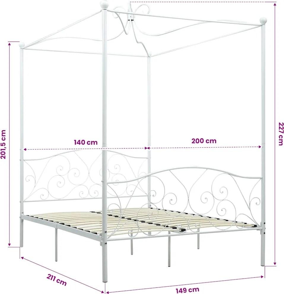 Rám postele s nebesy bílý kovový 140 x 200 cm 284471