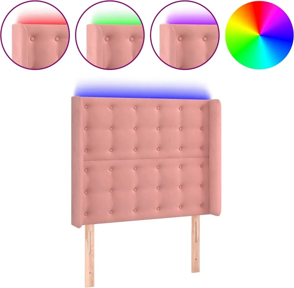 Čelo postele s LED růžové 83 x 16 x 118/128 cm samet 3124517