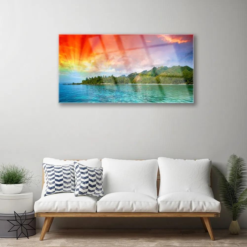 Obraz na skle Moře Les Nebe Krajina 120x60 cm