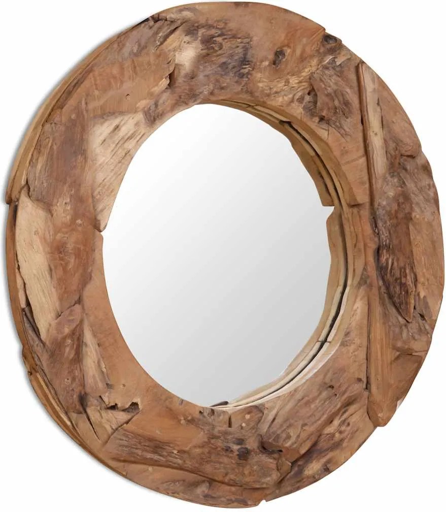 Dekorativní zrcadlo, kulaté, teak, 80 cm 244561