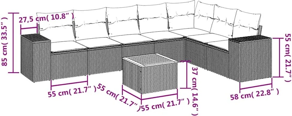8dílná zahradní sedací souprava s poduškami černá polyratan 3257805