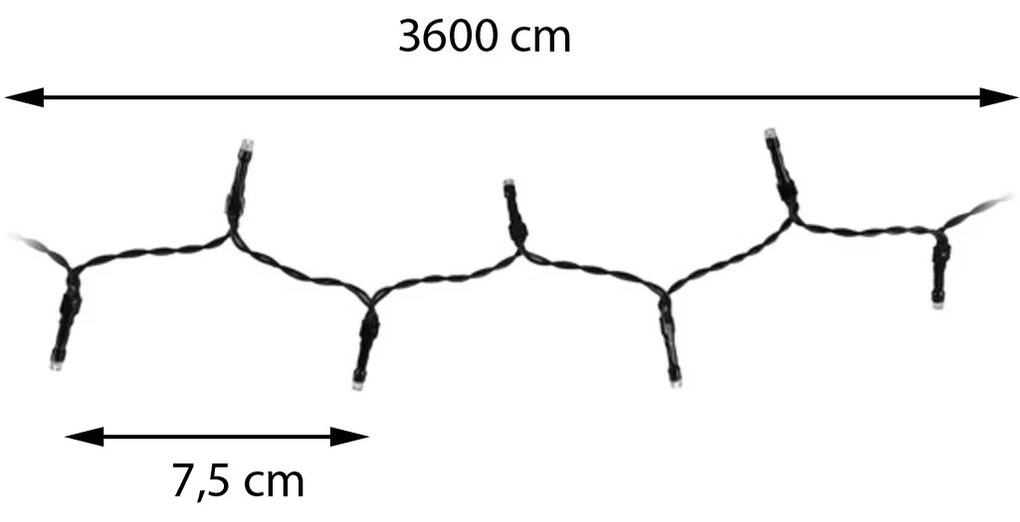 Vánoční světýlka 36 m/480 led studená bílá, 8 režimů svícení, paměťová funkce