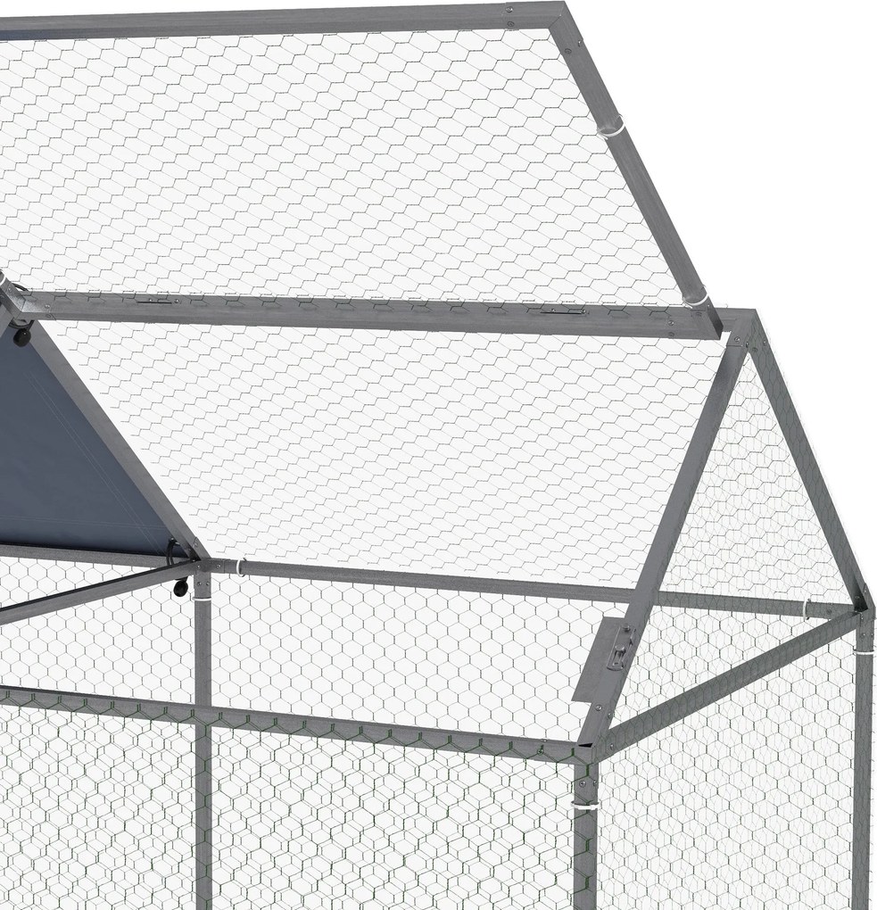 PawHut Malá Kotec pro Hlodavce s Ocelovou Konstrukcí, 1 Vrchními Dveřmi a 1 Fólií proti UV, pro Venkovní Zahradu 198x100x120 cm Stříbrná