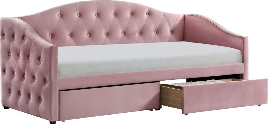 Postel s úložným prostorem, 90x200, růžová Velvet látka, ZASKA