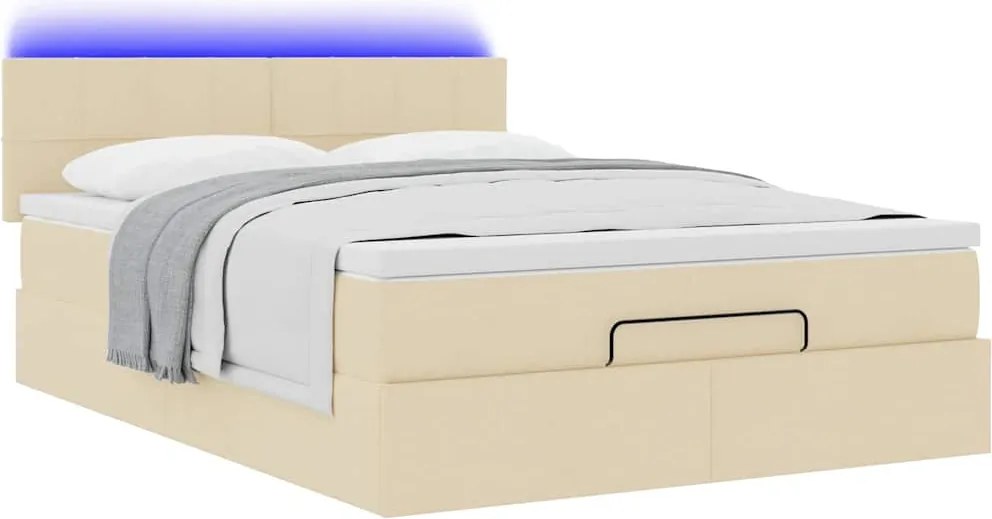 Osmanská postel s matrací & LEDs Cream 140x190 cm Látka 3312310