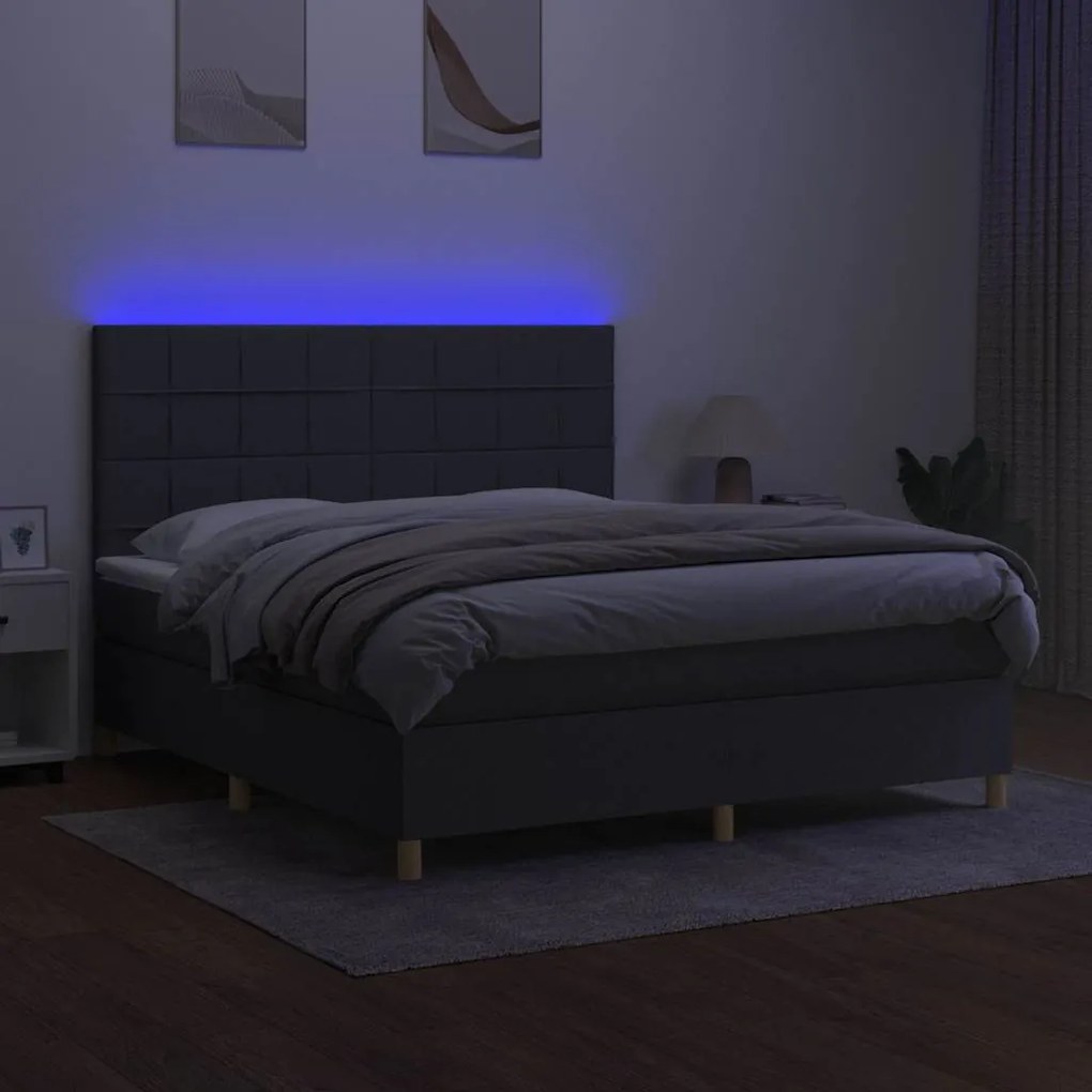 Box spring postel s matrací a LED tmavě šedá 160x200 cm textil 3135446