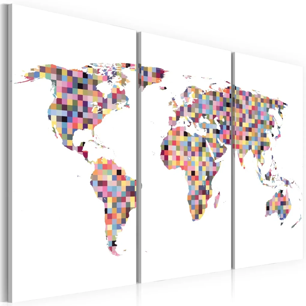 Obraz - Map of the World - pixels - triptych | BIANO